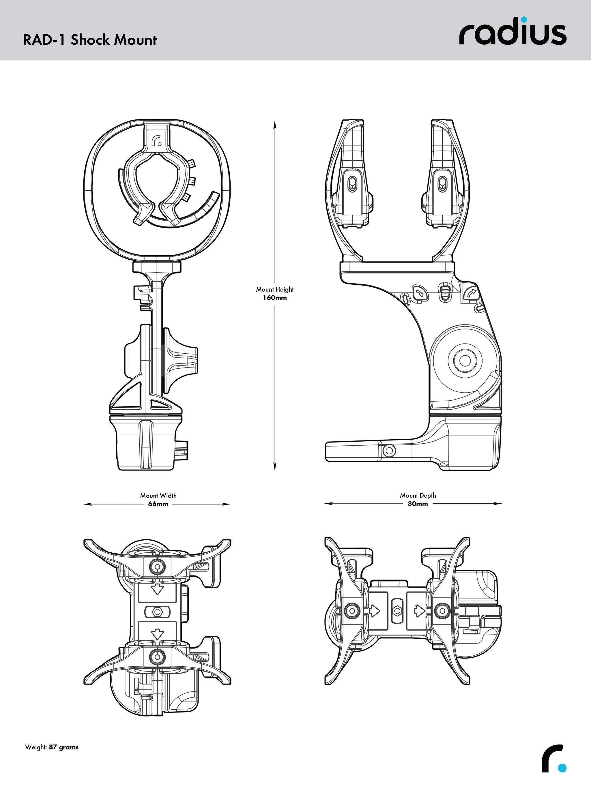 Radius Windshields - RAD-1 Shock Mount, for Interior Boom (RAD-00278)